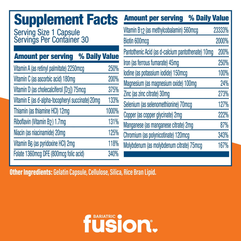Bariatric Multivitamin With Iron (45mg) - 1 Per Day - Bariatric Fusion